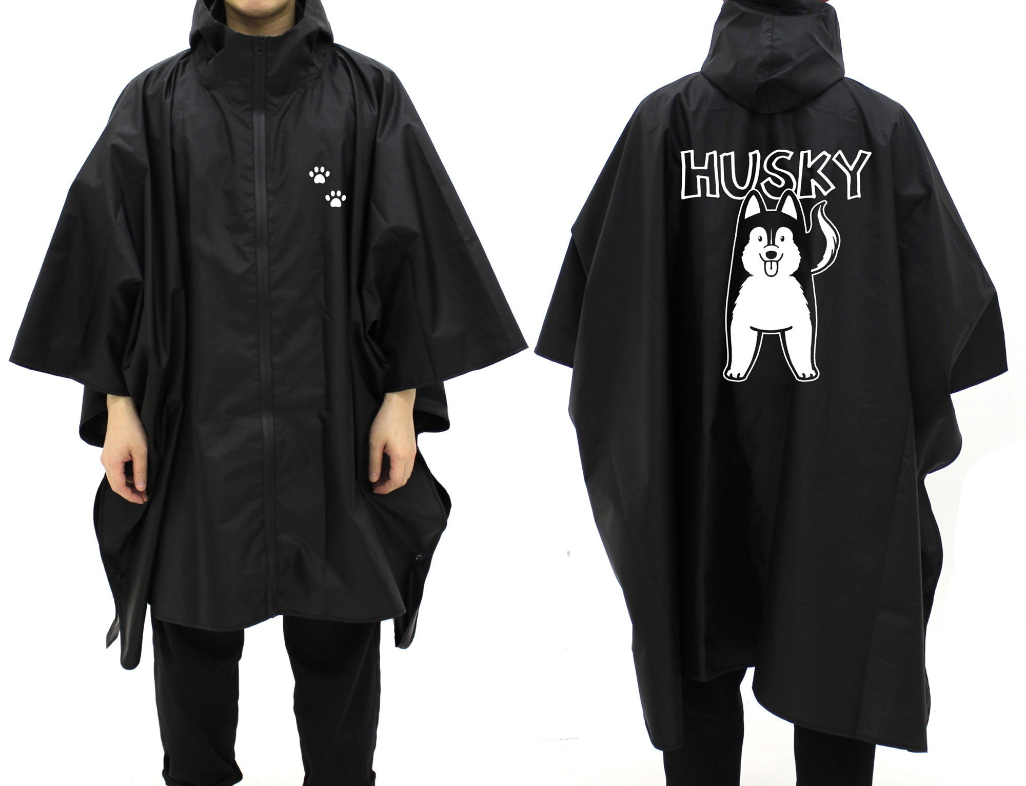 Hamaji - Siberian Husky Rain Coat Black