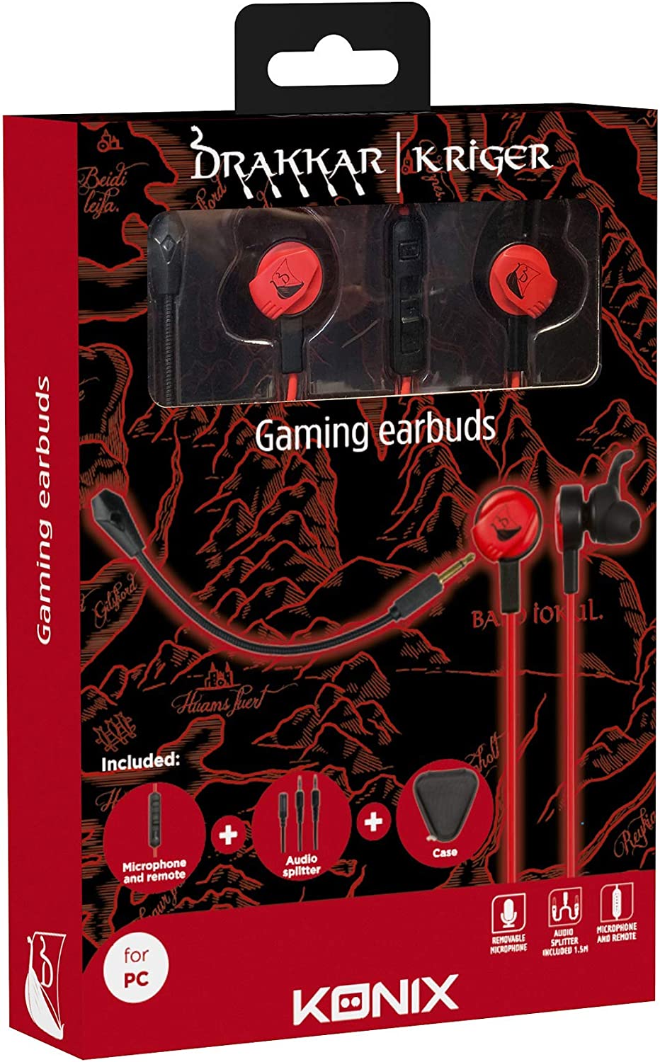 Konix Drakkar Kriger Gaming Earbuds (Black/Red) for PC for Windows