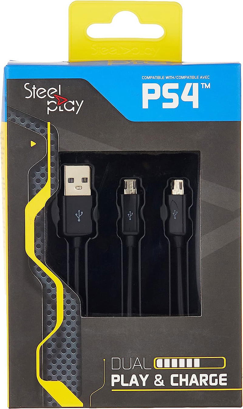 Steelplay - Dual Play and Charge Cable for PS4 Controllers (Black) for ...