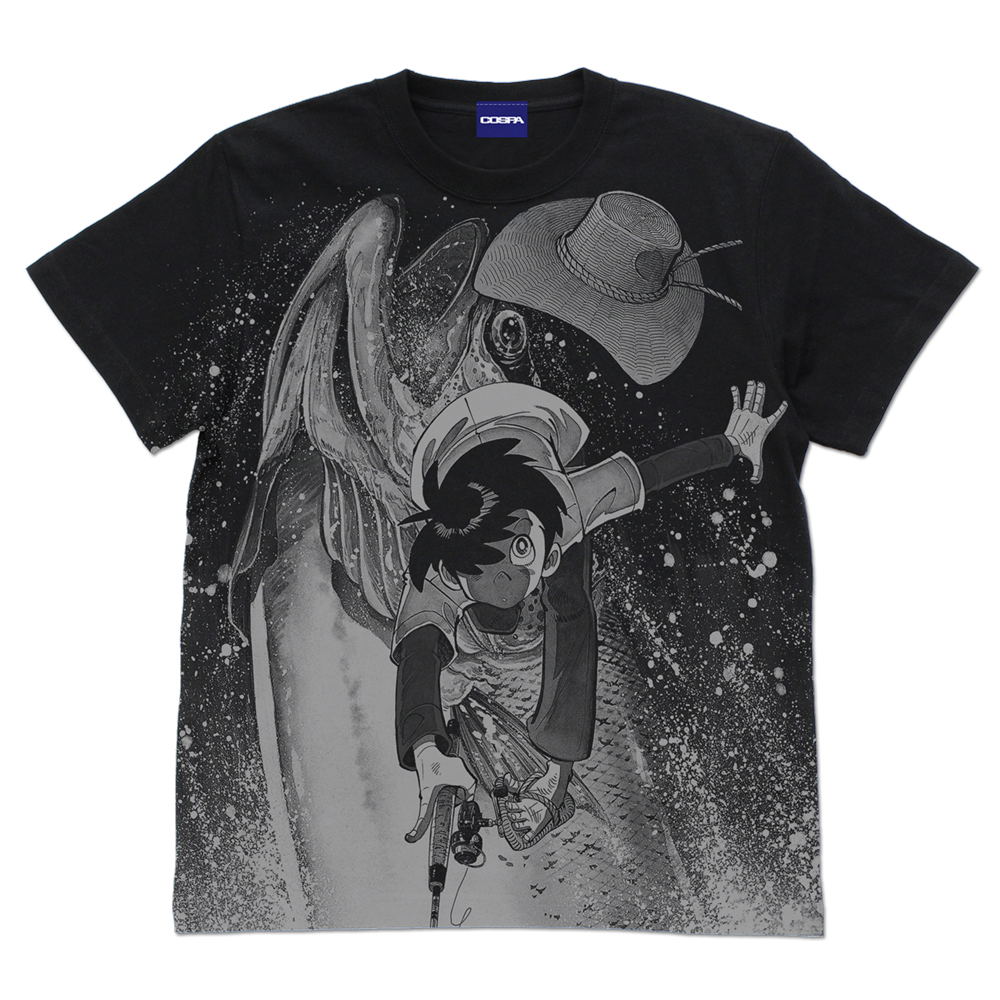 Tsurikichi Sanpei Fish on! River Ver. All print T-shirt (Black | Size M)