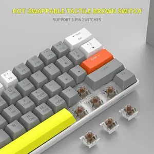 MageGee STAR61 Wired Mechanical Keyboard (White/Gray) - Brown Switch for PC