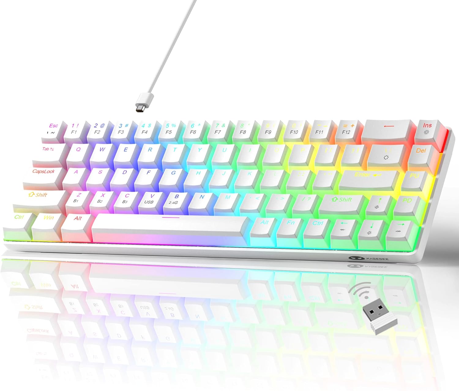 MageGee MK-BOX Wireless Mechanical Keyboard RGB lighting (White) - Red ...