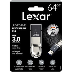 Lexar JumpDrive Fingerprint F35 Flash Drive 64GB, USB 3.0