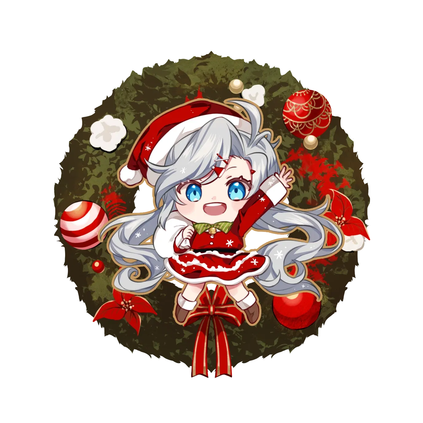 Obake Pam - Wooden Keychain (Christmas)
