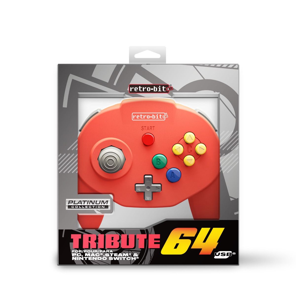 Retro-Bit Tribute 64 Controller for Nintendo 64 (Red) for Nintendo64