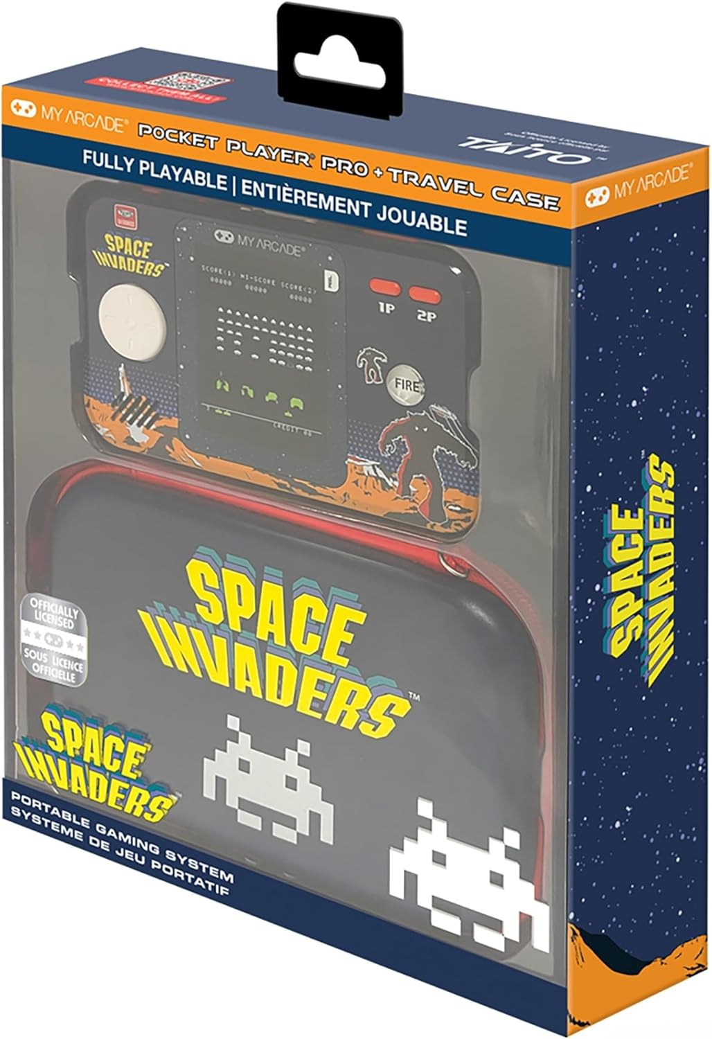 Space Invaders Pocket Player Pro Portable Handheld Gaming System + Travel Case