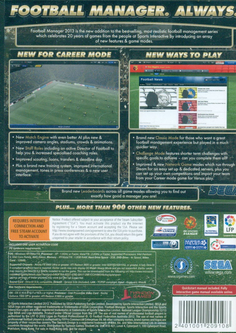 Football Manager 2013 (DVD-ROM) per Windows