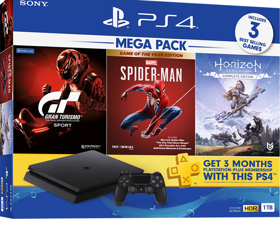PlayStation 4 1TB HDD Mega Pack (Gran Turismo Sport / Marvel’s Spider ...