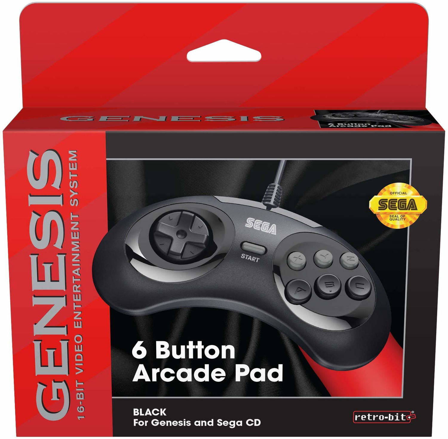 Retro-Bit SEGA Genesis 6-Button Arcade Pad (Black) for Sega Mega Drive ...