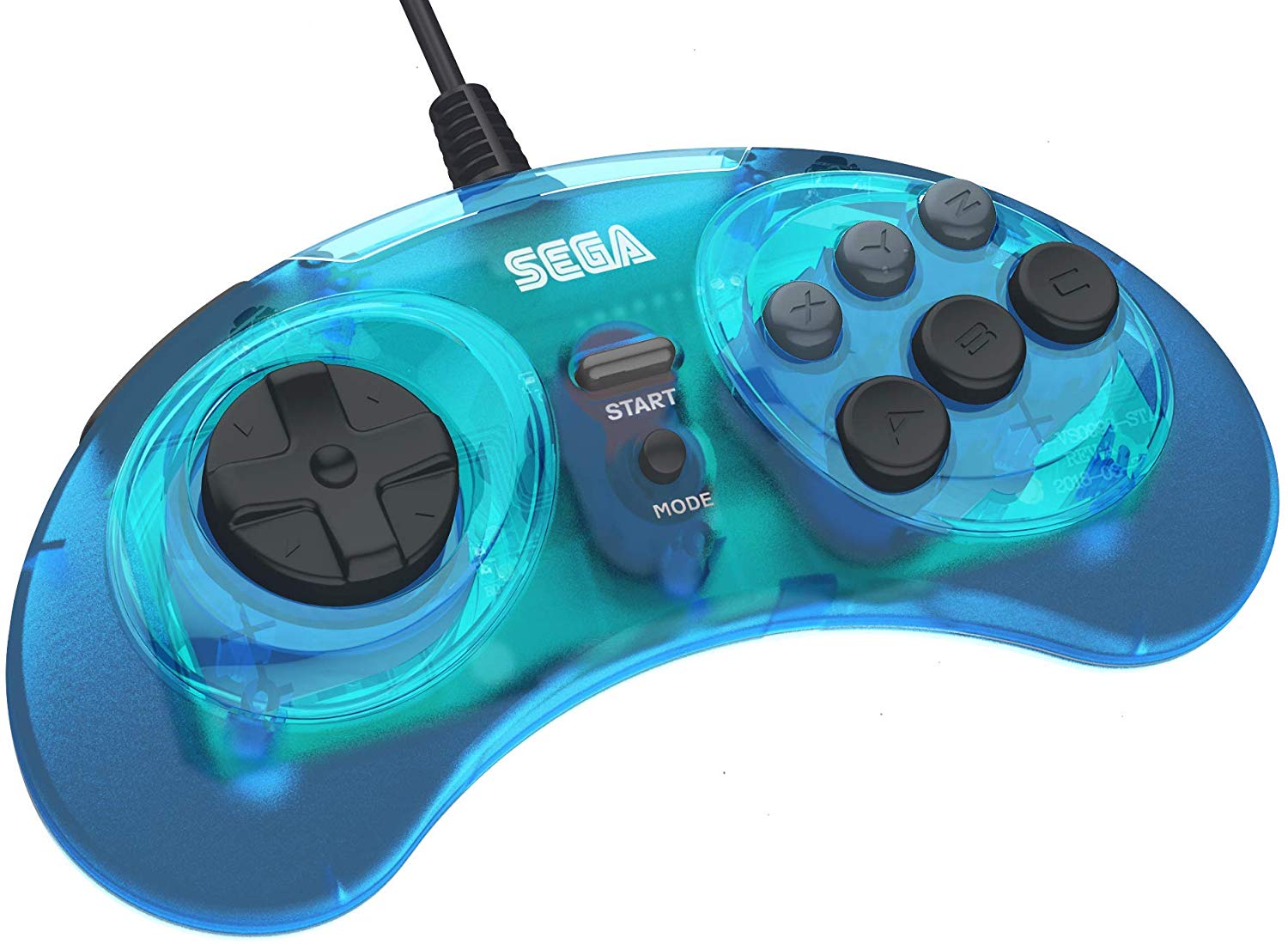 Retro-Bit SEGA Genesis 8-Button Arcade Pad with USB (Clear Blue)